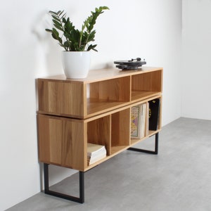 Large Solid Oak Vinyl Storage Turntable Stand, DJ Stand, Minimalist ...