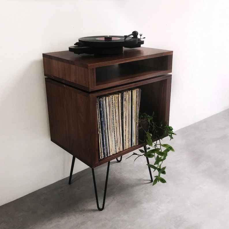 Walnut Record Player Stand Premium Solid Wood Vinyl Storage - Etsy UK