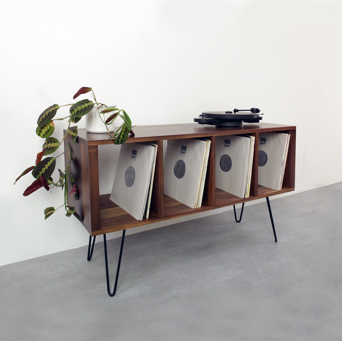 Walnut Vinyl Storage Record Player Stand Solid Walnut on Mid | Etsy