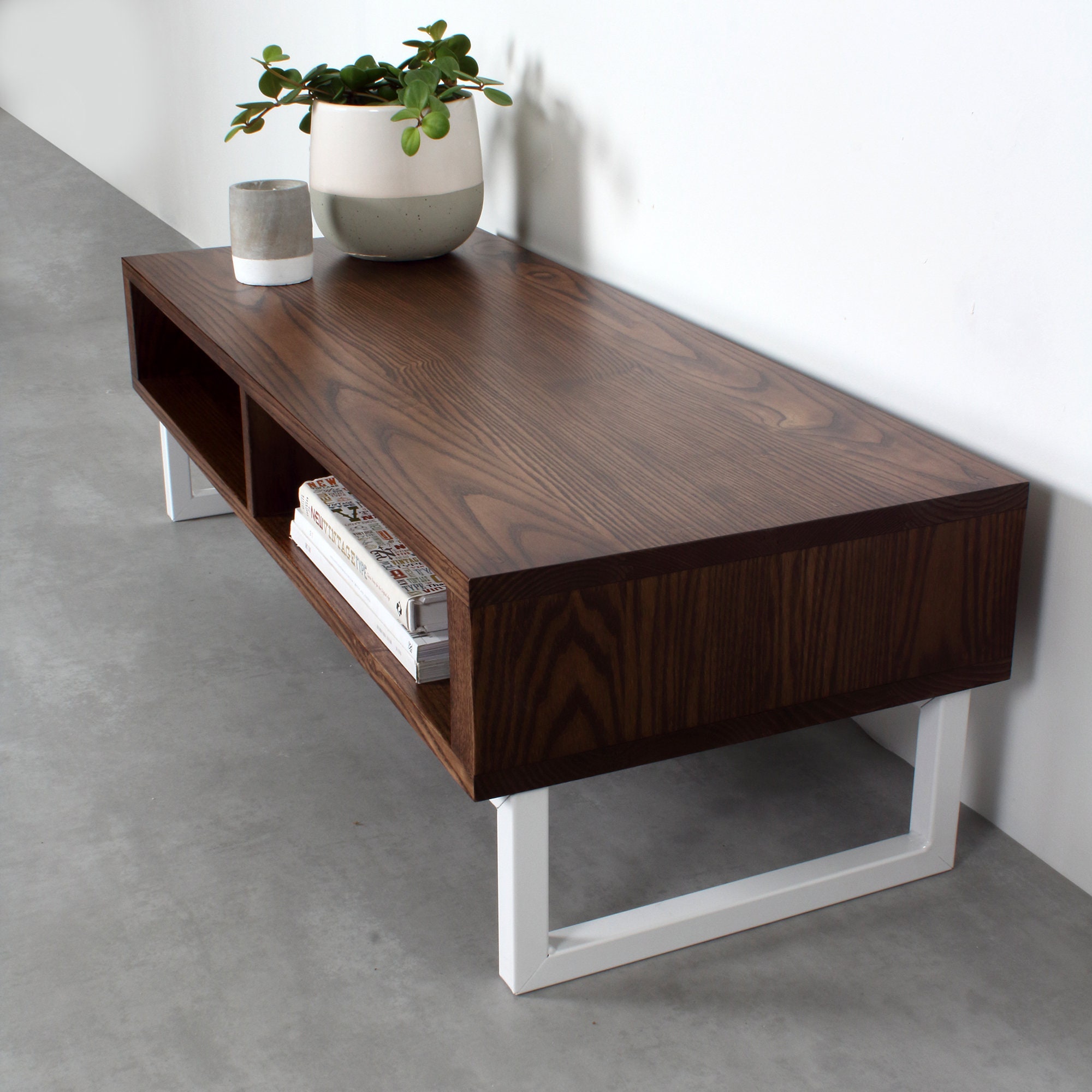 Solid Dark Ash Coffee Table or TV Stand With Minimalist Square - Etsy