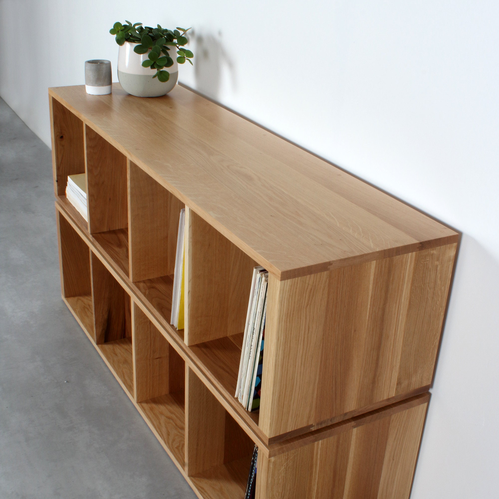 Large Solid Oak Vinyl Record Storage, Record Player Stand "corston ...