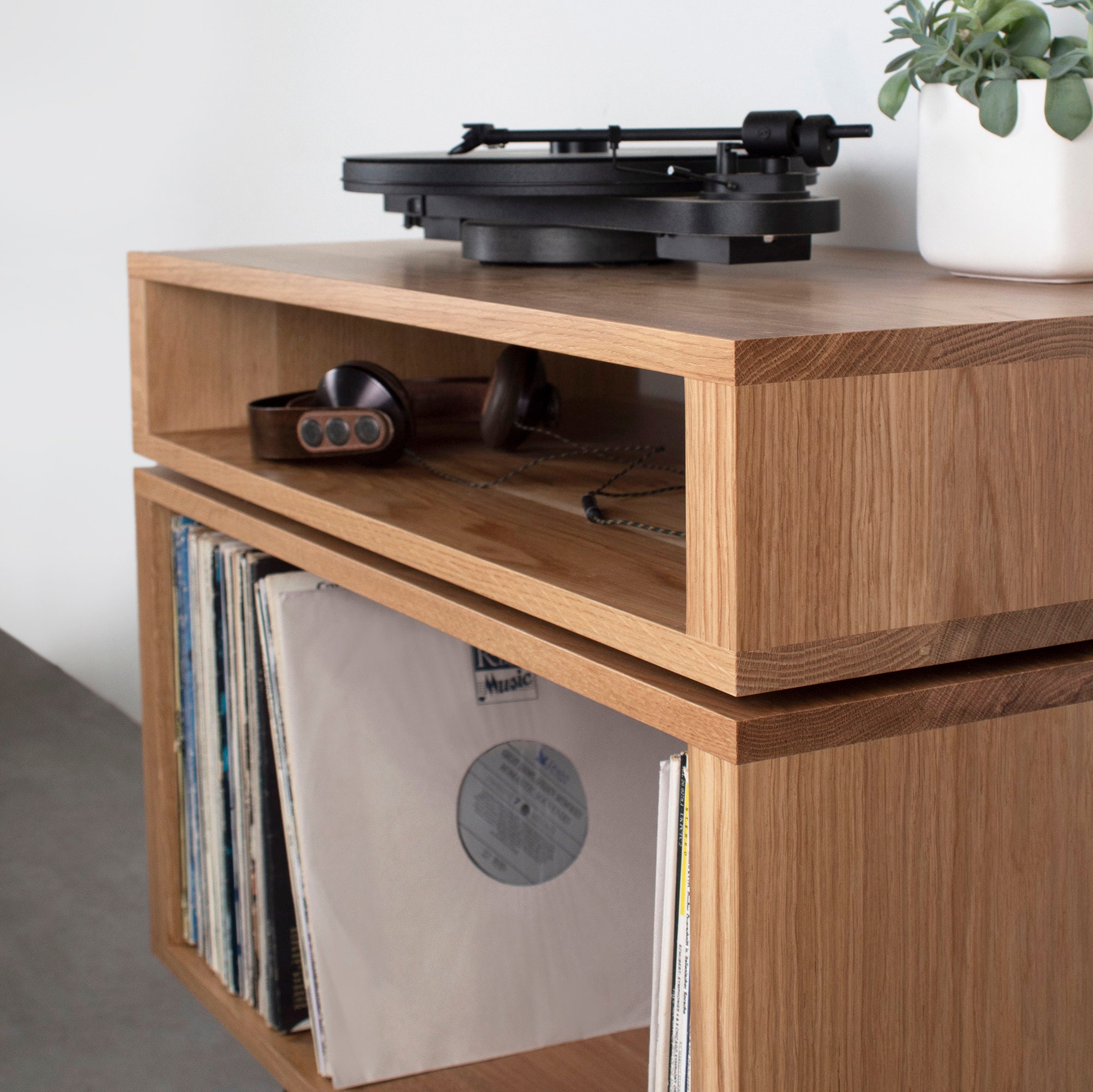 Solid Oak Record Player Stand Vinyl Storage on Mid Century - Etsy