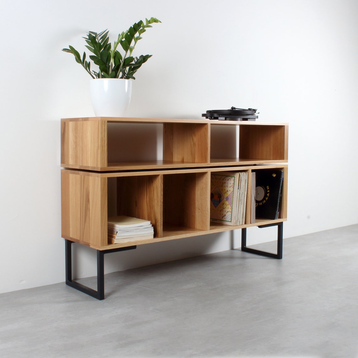 Large Solid Oak Vinyl Storage Turntable Stand, DJ Stand, Minimalist ...