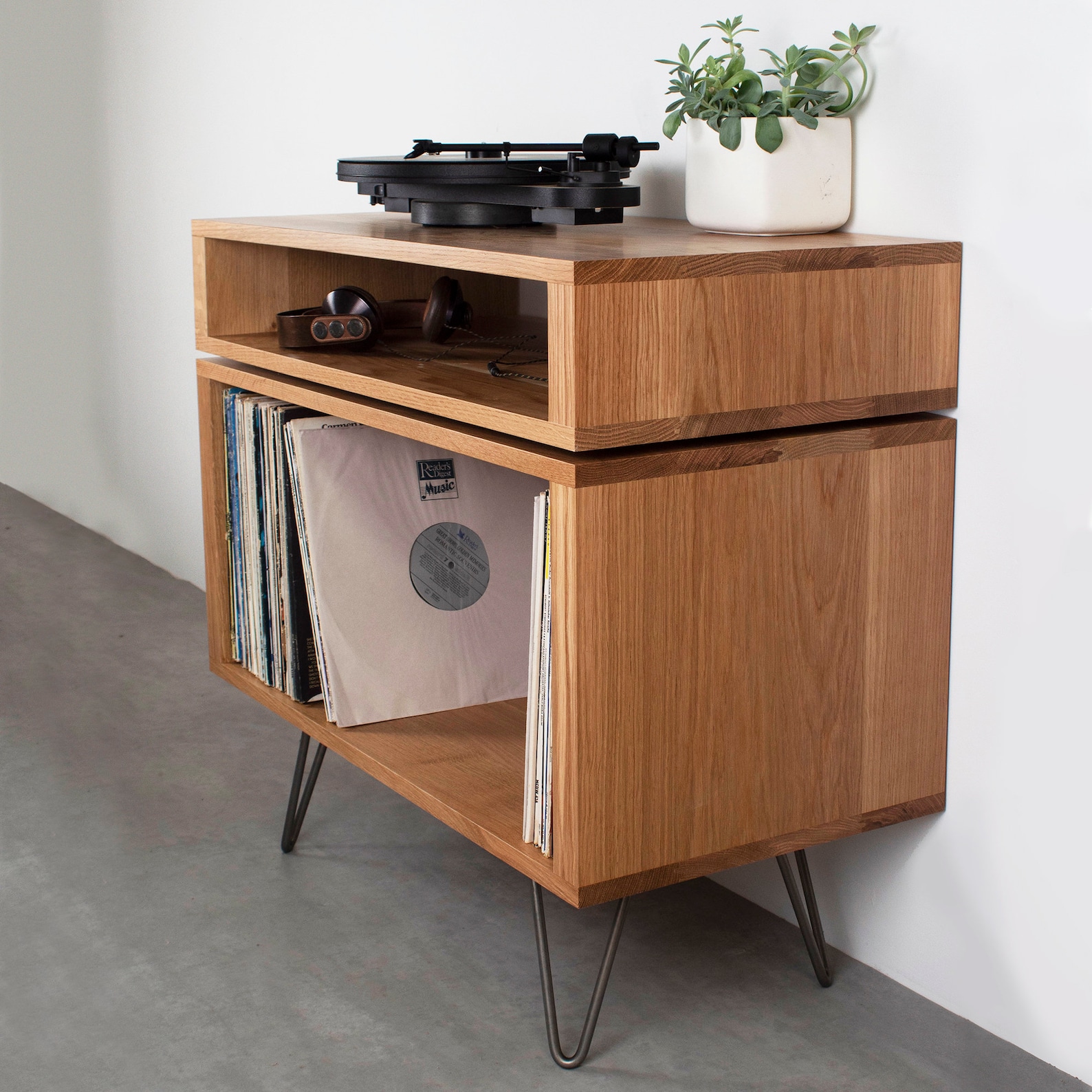 Solid Oak Record Player Stand Vinyl Storage on Mid Century - Etsy