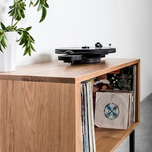 Small Oak Record Player Stand, Premium Solid Wood Vinyl Storage on ...