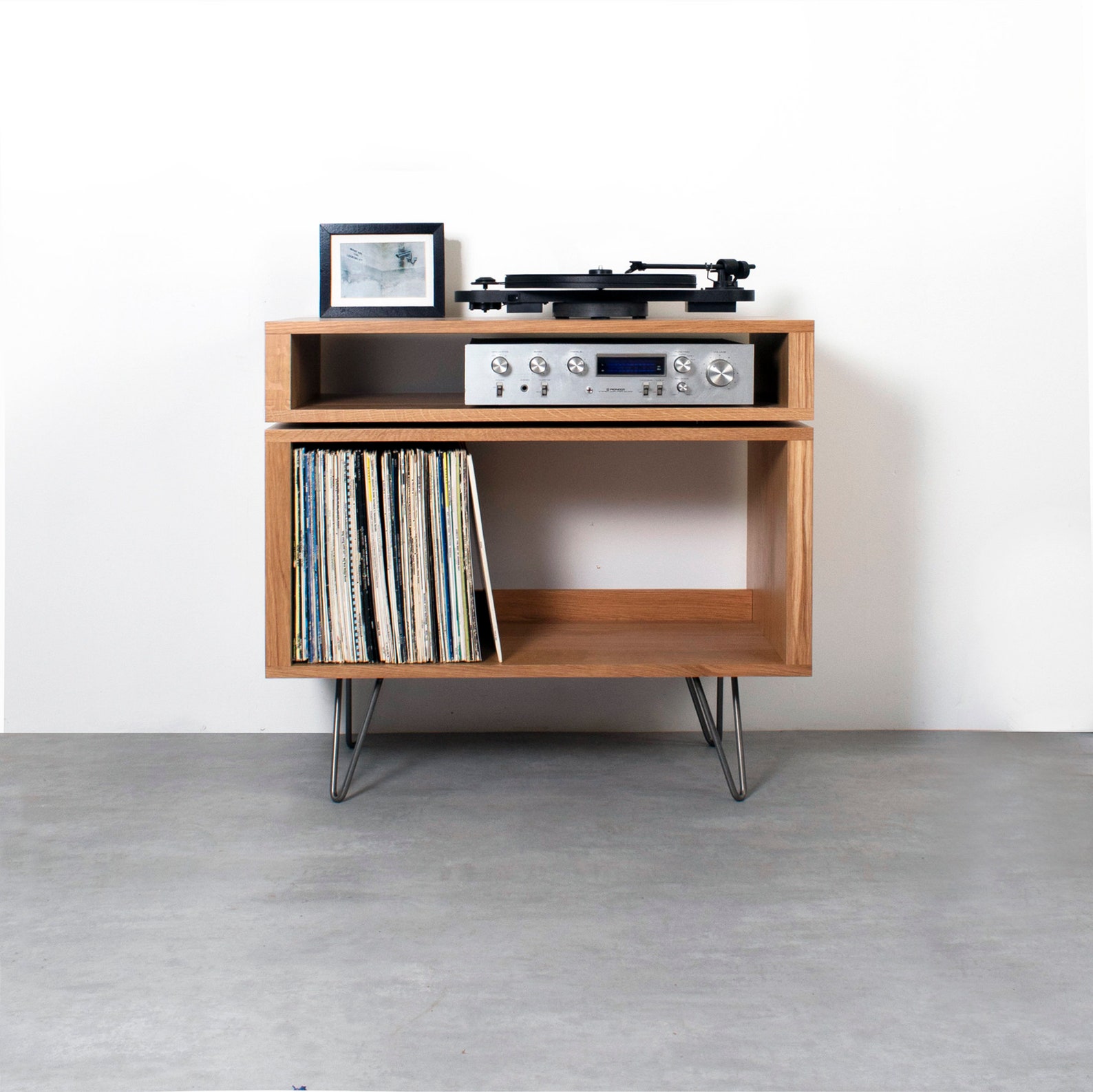 Solid Oak Record Player Stand Vinyl Storage on Mid Century - Etsy