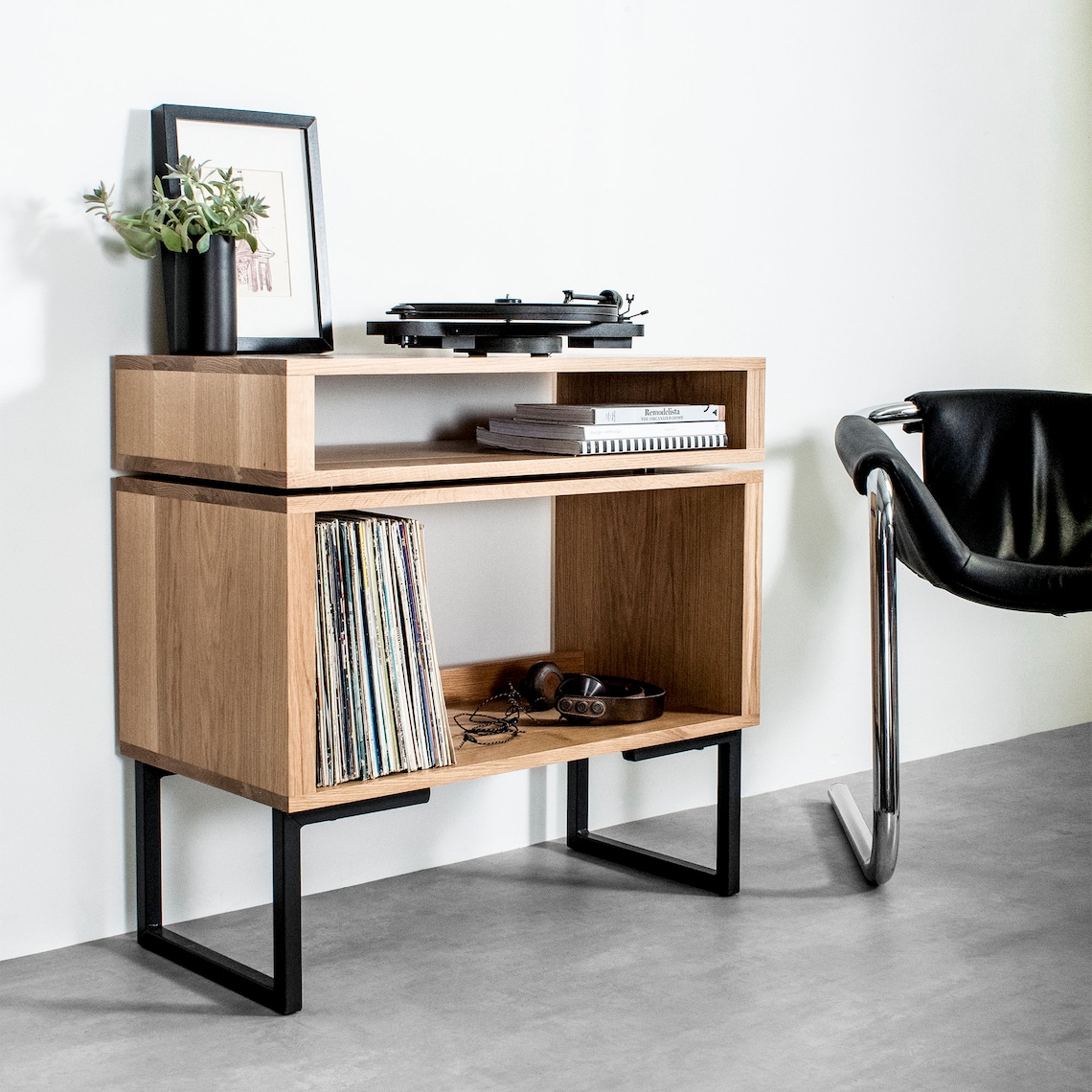 Solid Premium Oak Record Player Stand With Vinyl Storage on - Etsy UK