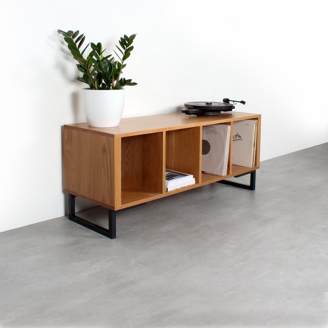 Oak Vinyl Storage Record Player Stand Solid Oak on Minimalist - Etsy