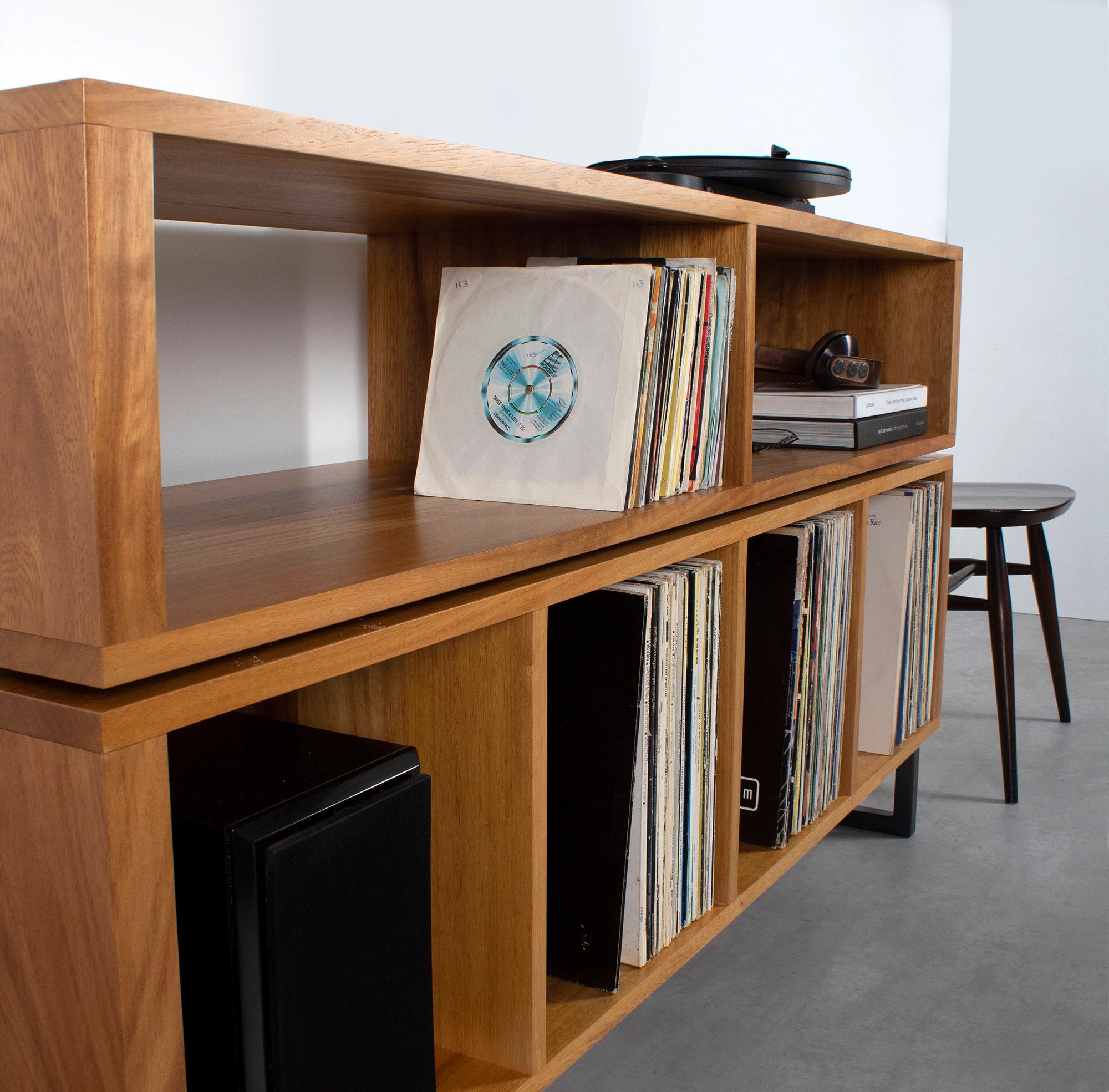 Large Turntable Stand and Vinyl Record Storage Iroko African | Etsy