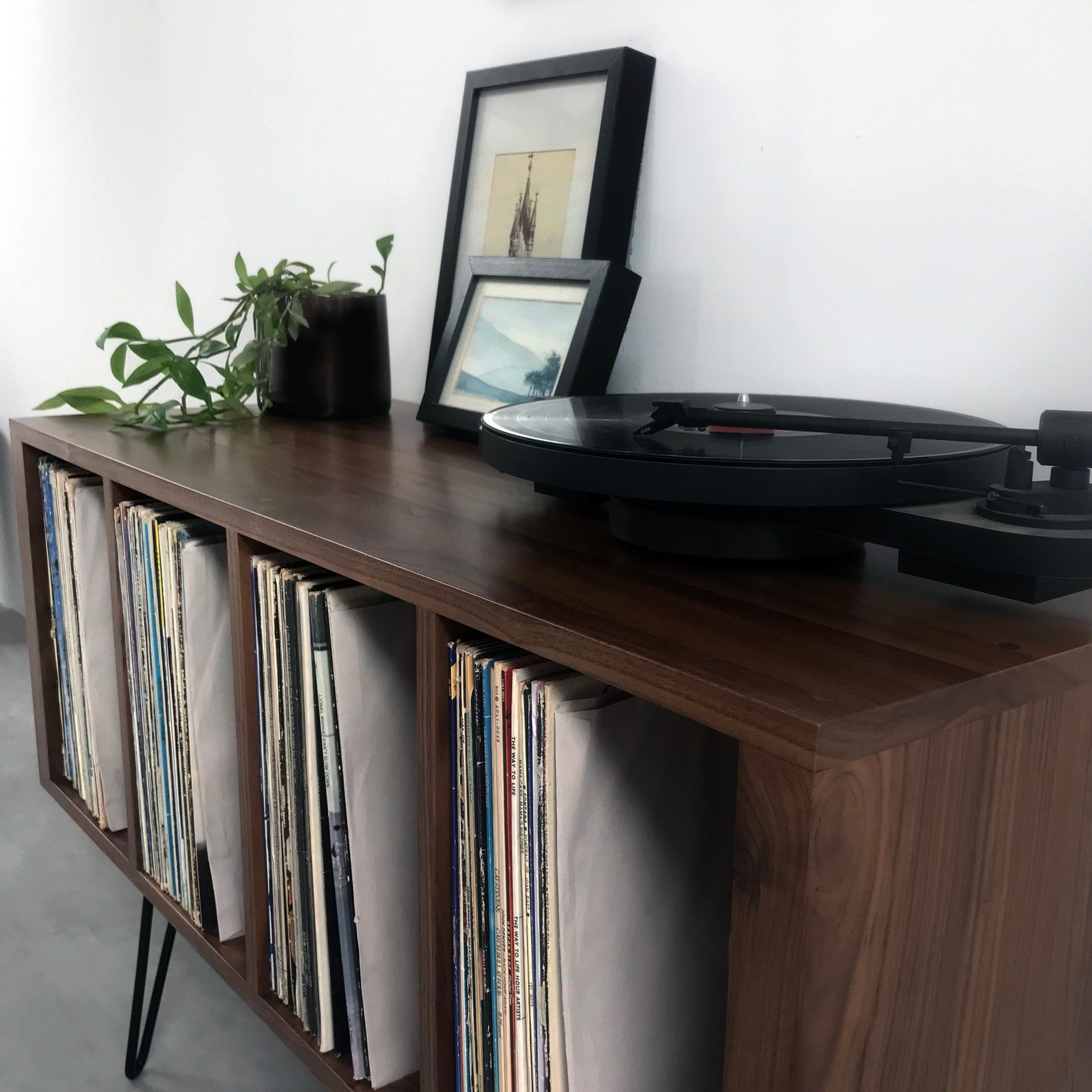Walnut Vinyl Storage Record Player Stand Solid Walnut on Mid | Etsy