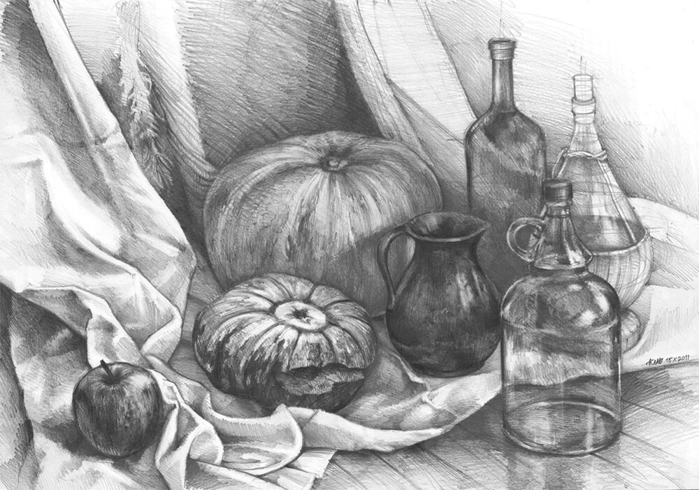 Still Life With Pumpkins ORIGINAL PENCIL DRAWING by Katarzyna Kmiecik ...