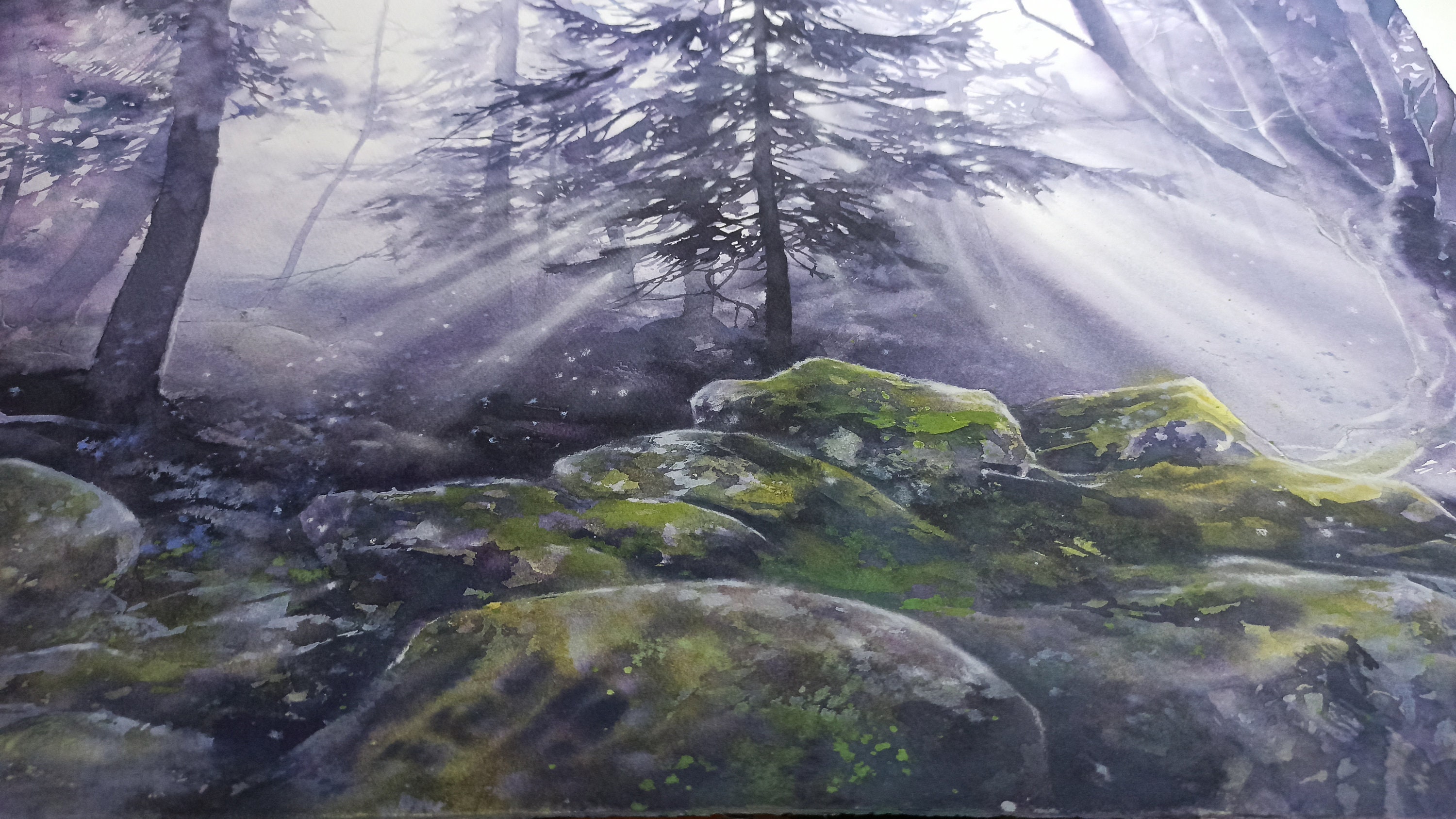 Misty Trees Watercolor Painting, Aquarelle Originale, Original ...