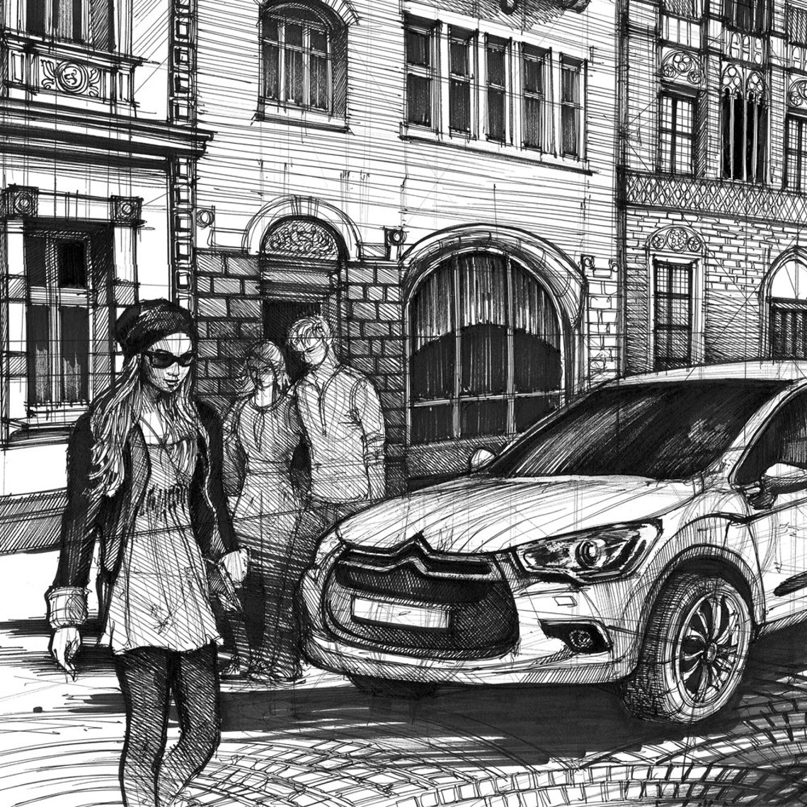 ORIGINAL Street Drawing by Katarzyna Kmiecik / Urban Sketch ...