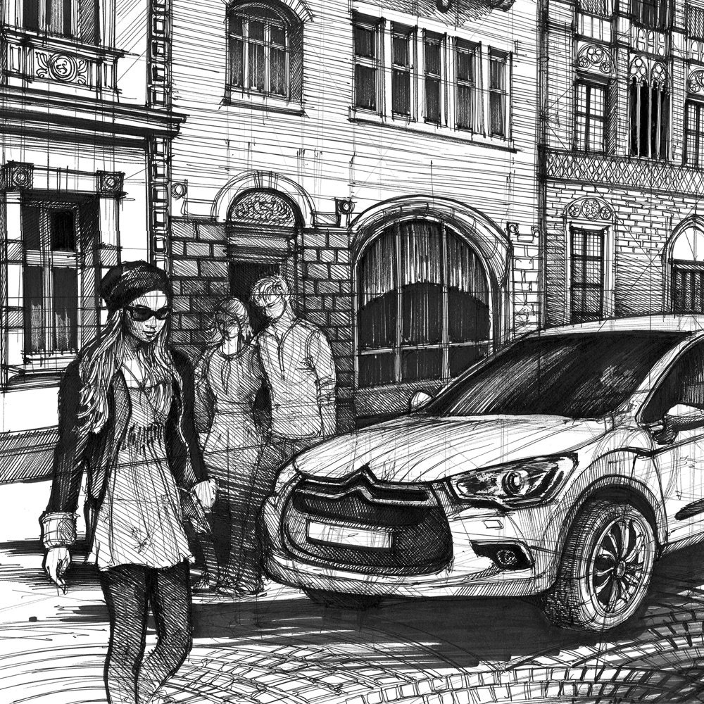 ORIGINAL Street Drawing by Katarzyna Kmiecik / Urban Sketch ...