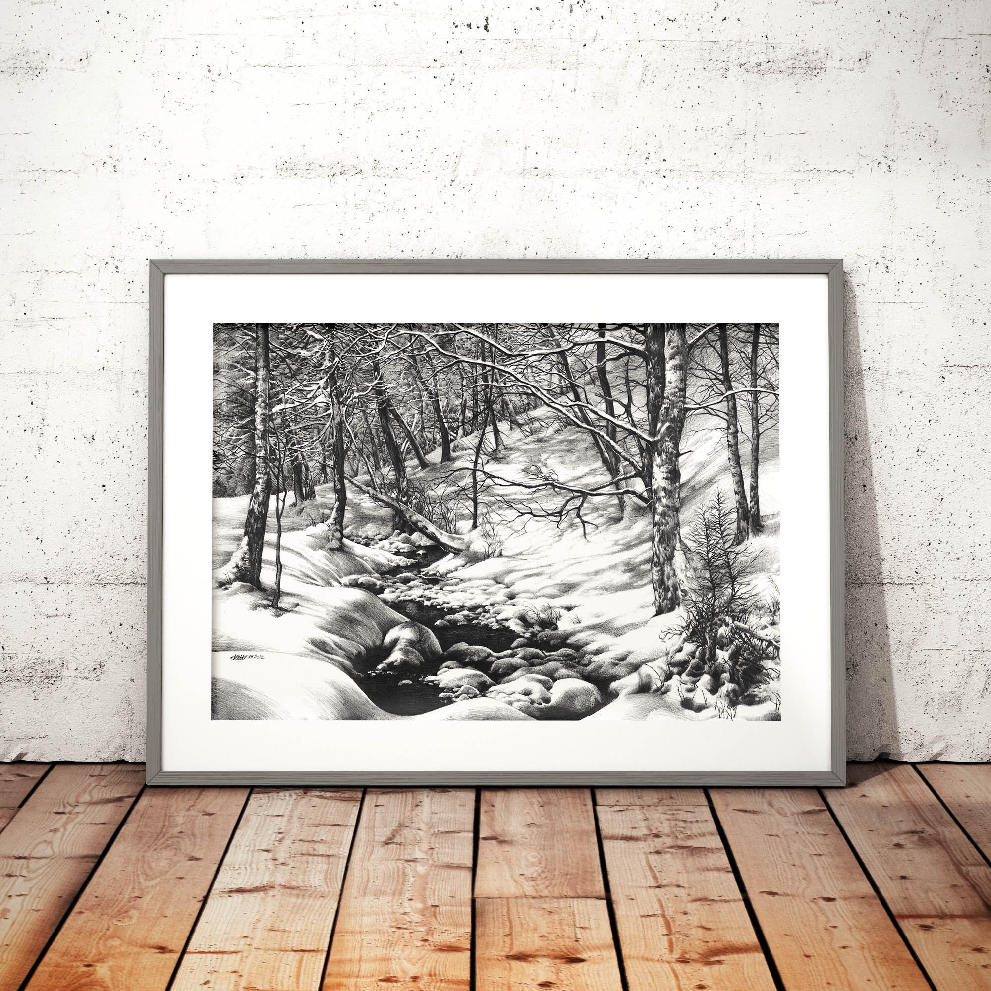 Winter Drawing Art Print Winter Landscape Pencil Drawing Winter Trees ...
