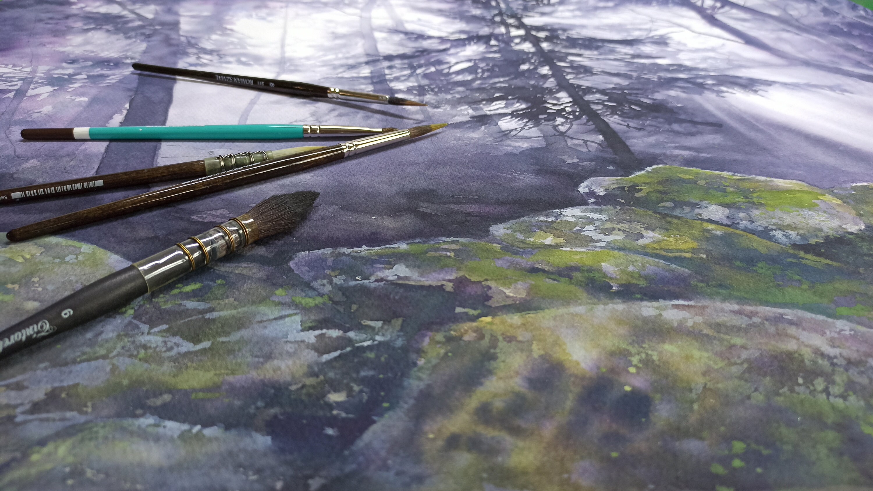 Misty Trees Watercolor Painting Aquarelle Originale Original | Etsy