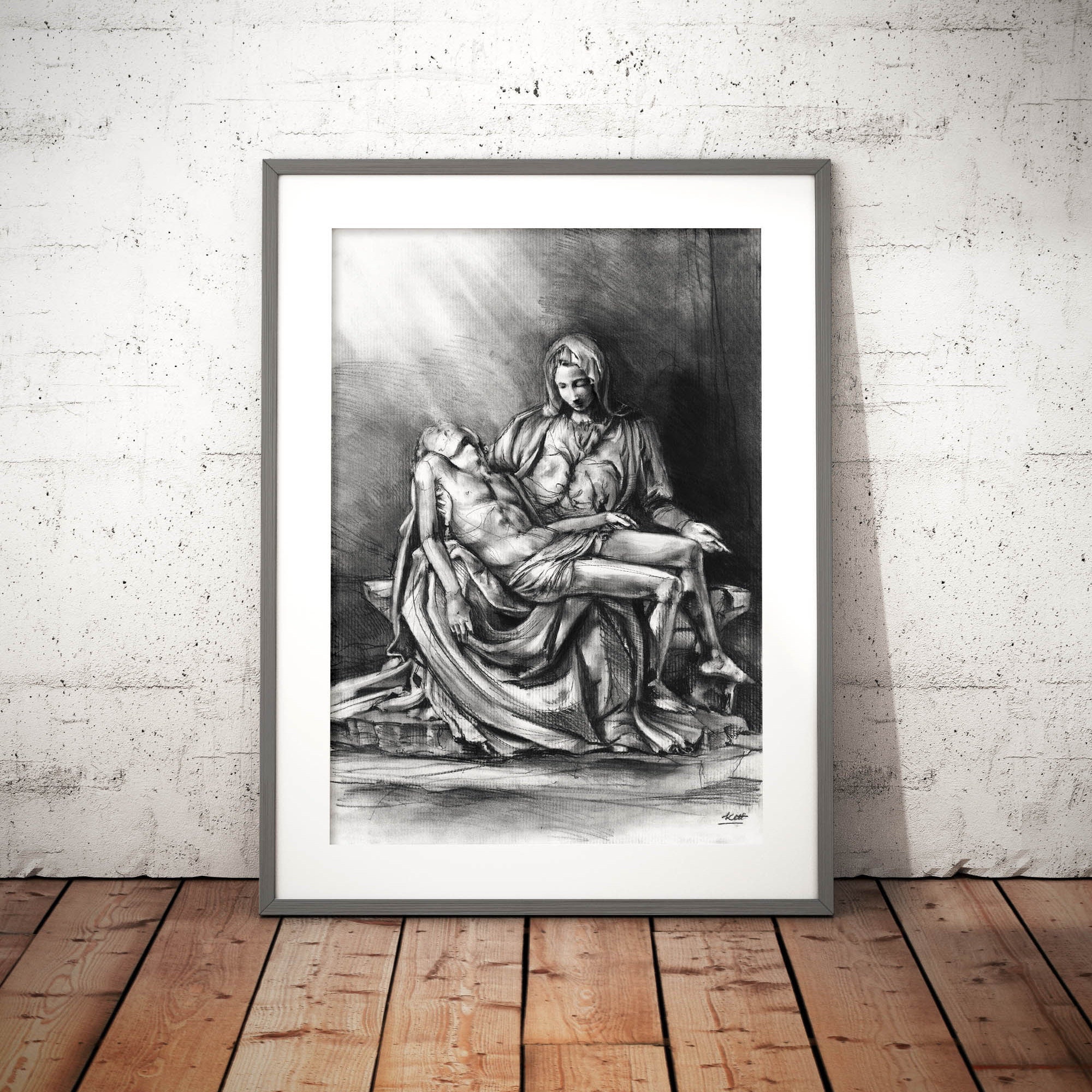 Pieta Charcoal Drawing Print Religious Art Print Charcoal Figural Art ...