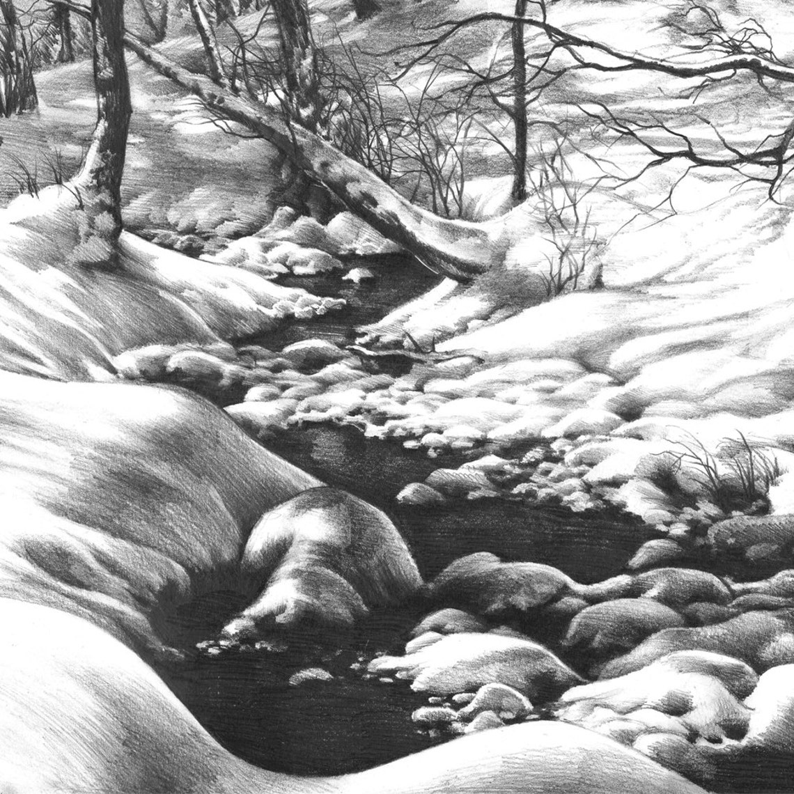 Winter Drawing Art Print Winter Landscape Pencil Drawing - Etsy