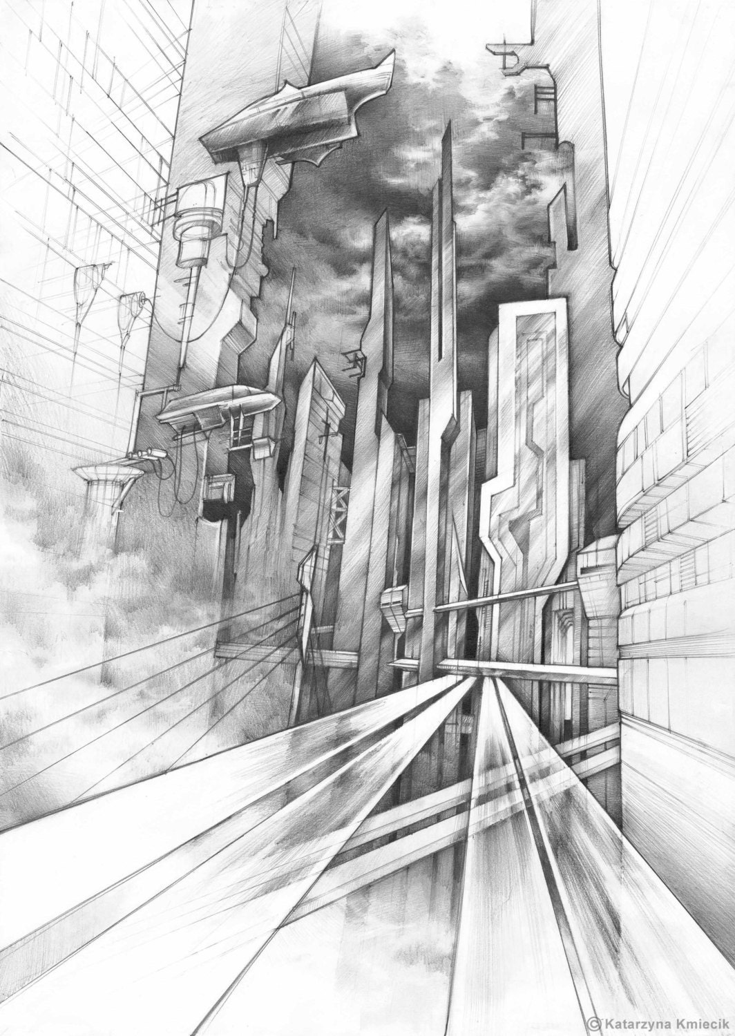 Stadt der Zukunft ORIGINAL Kunst von Katarzyna Kmiecik ...