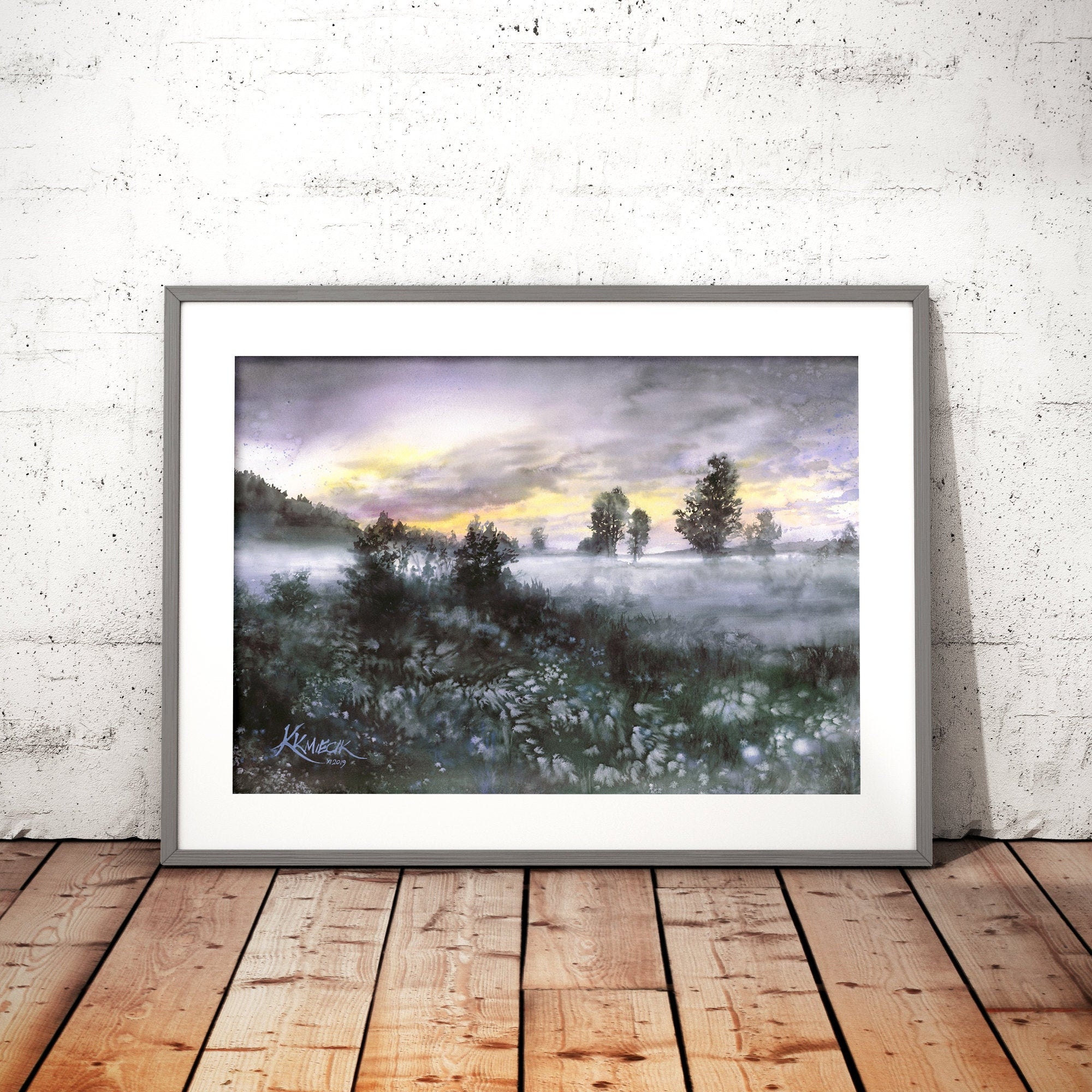 Misty Meadow Watercolor Painting Aquarelle Landscape at - Etsy