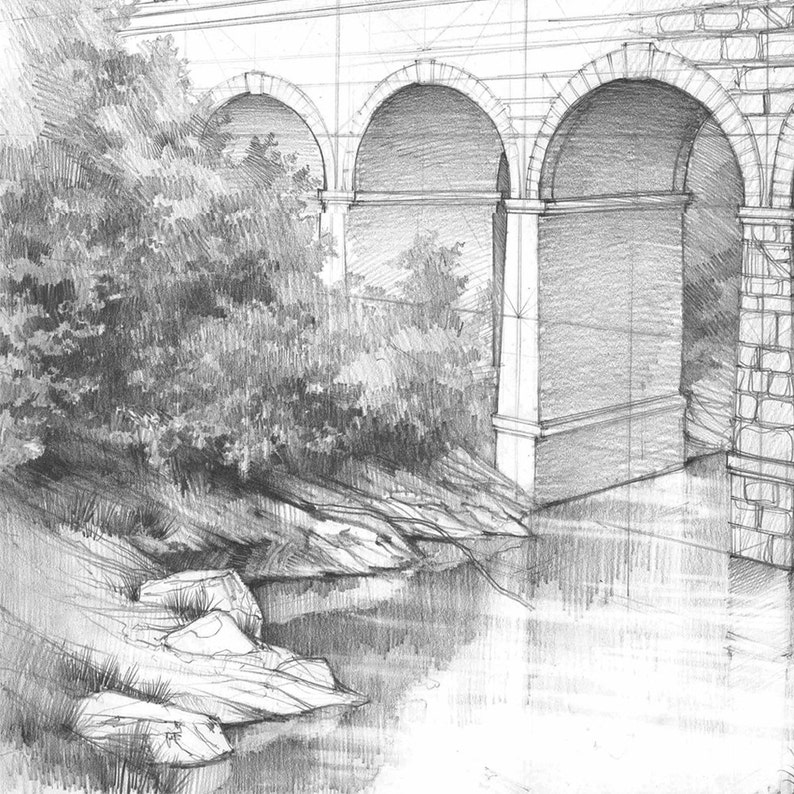 Aqueduct ORIGINAL Pencil Drawing by Katarzyna Kmiecik / Roman - Etsy ...