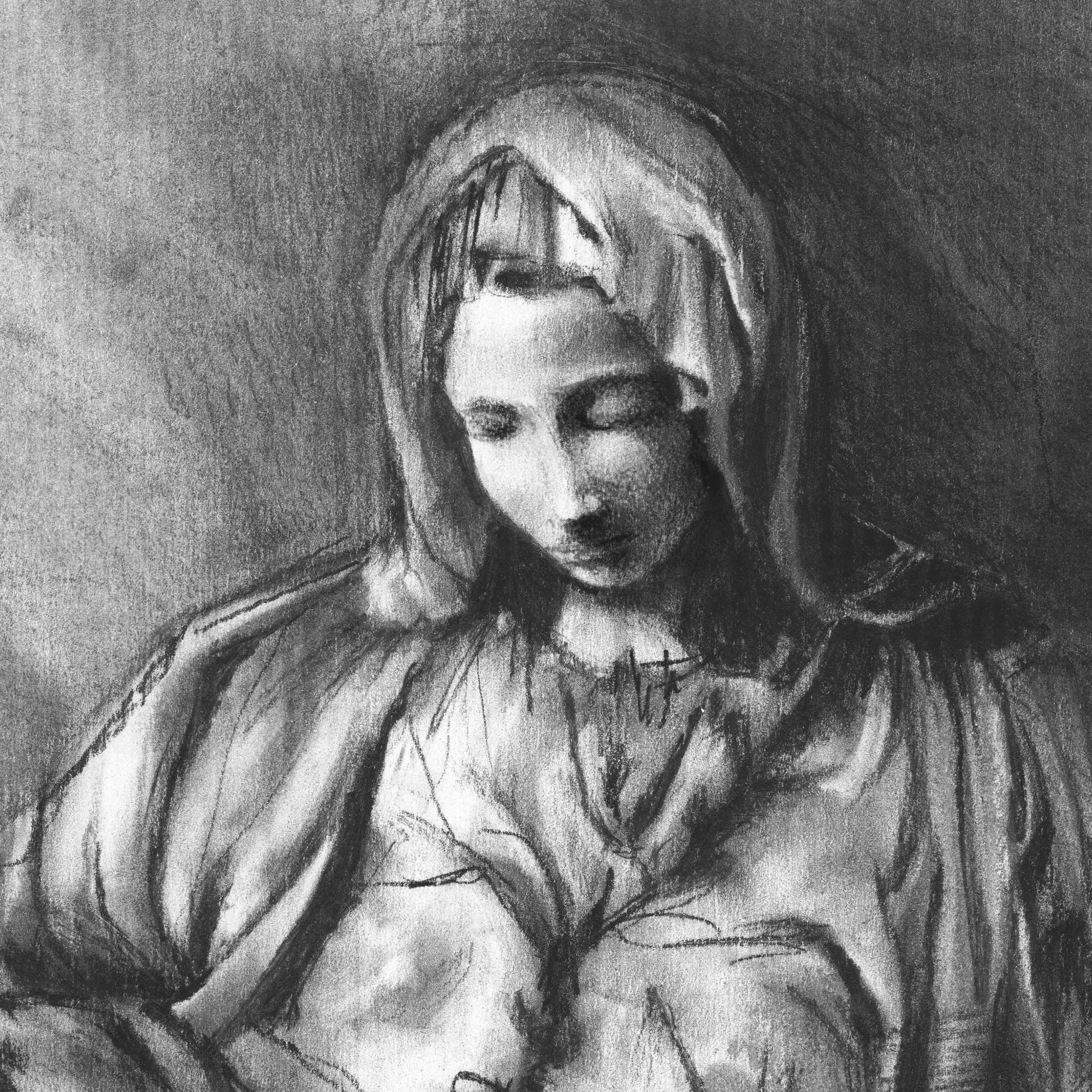 Prints Pieta charcoal drawing print Jesus and Mary drawing figure ...