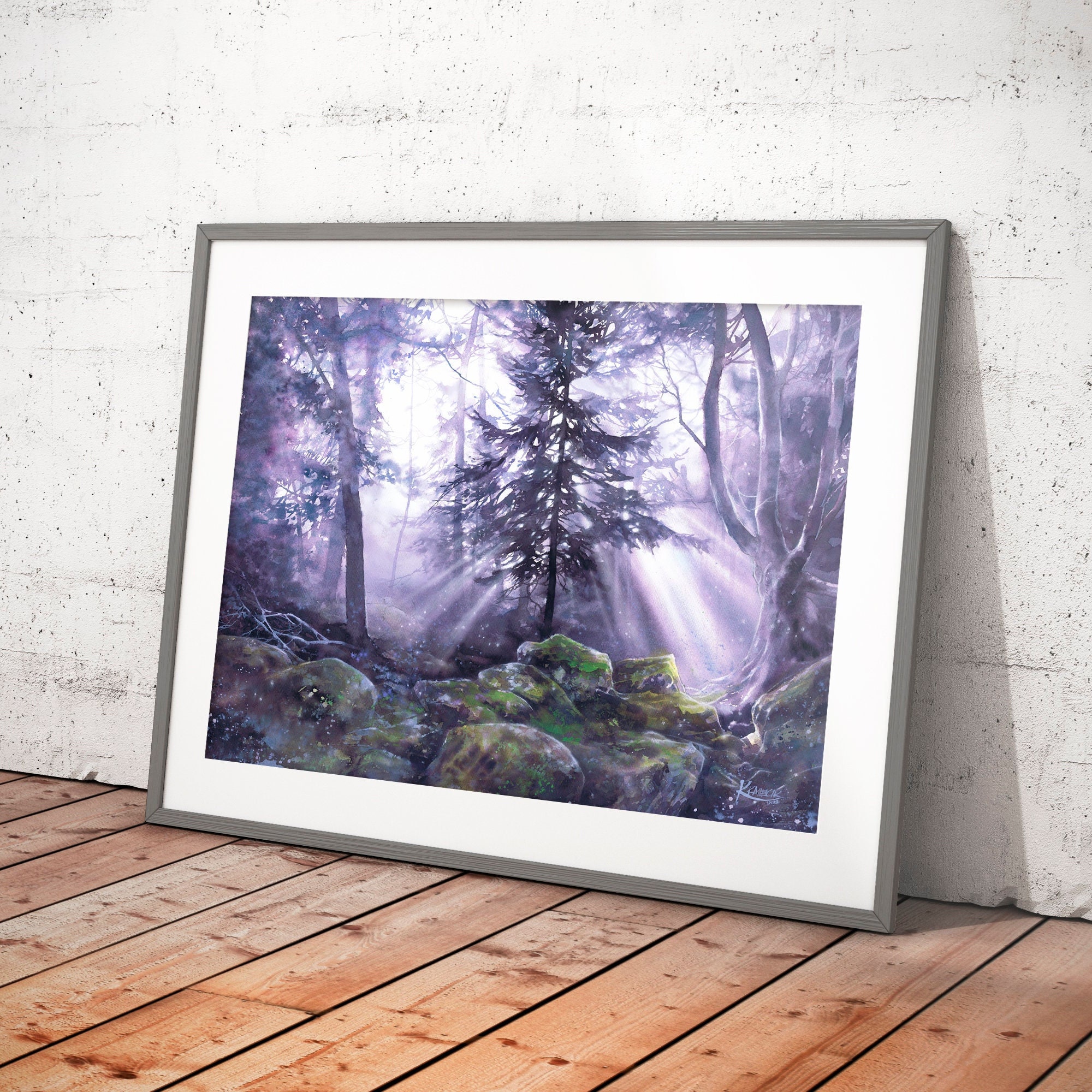 Misty Trees Watercolor Painting Aquarelle Originale Original | Etsy