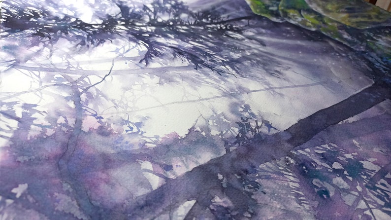 Misty Trees Watercolor Painting Aquarelle Originale Original - Etsy
