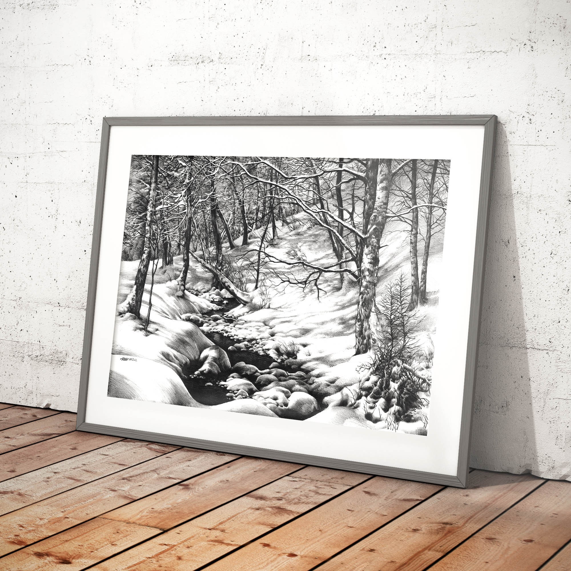 Winter Drawing Art Print Winter Landscape Pencil Drawing Winter Trees ...