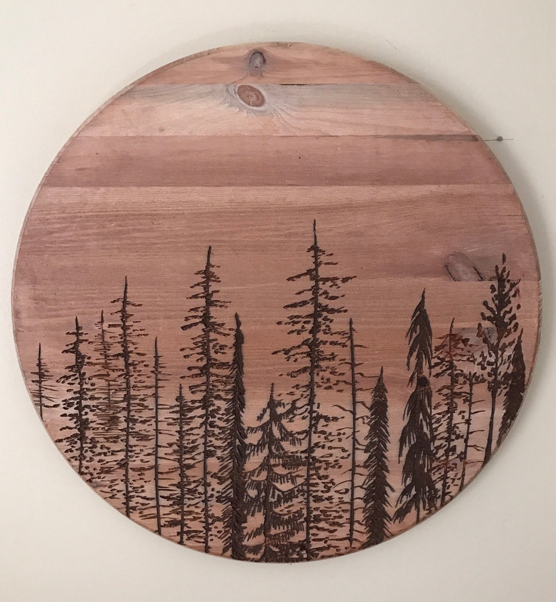 Wood Hand Carved and Stained Tree Forest on 24" Circle - Etsy