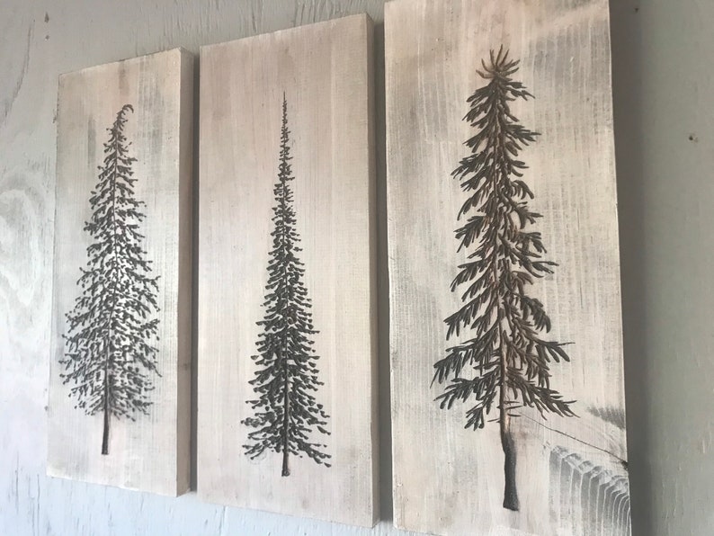 3 Evergreen Trees Rustic Wood Wall Art - Etsy