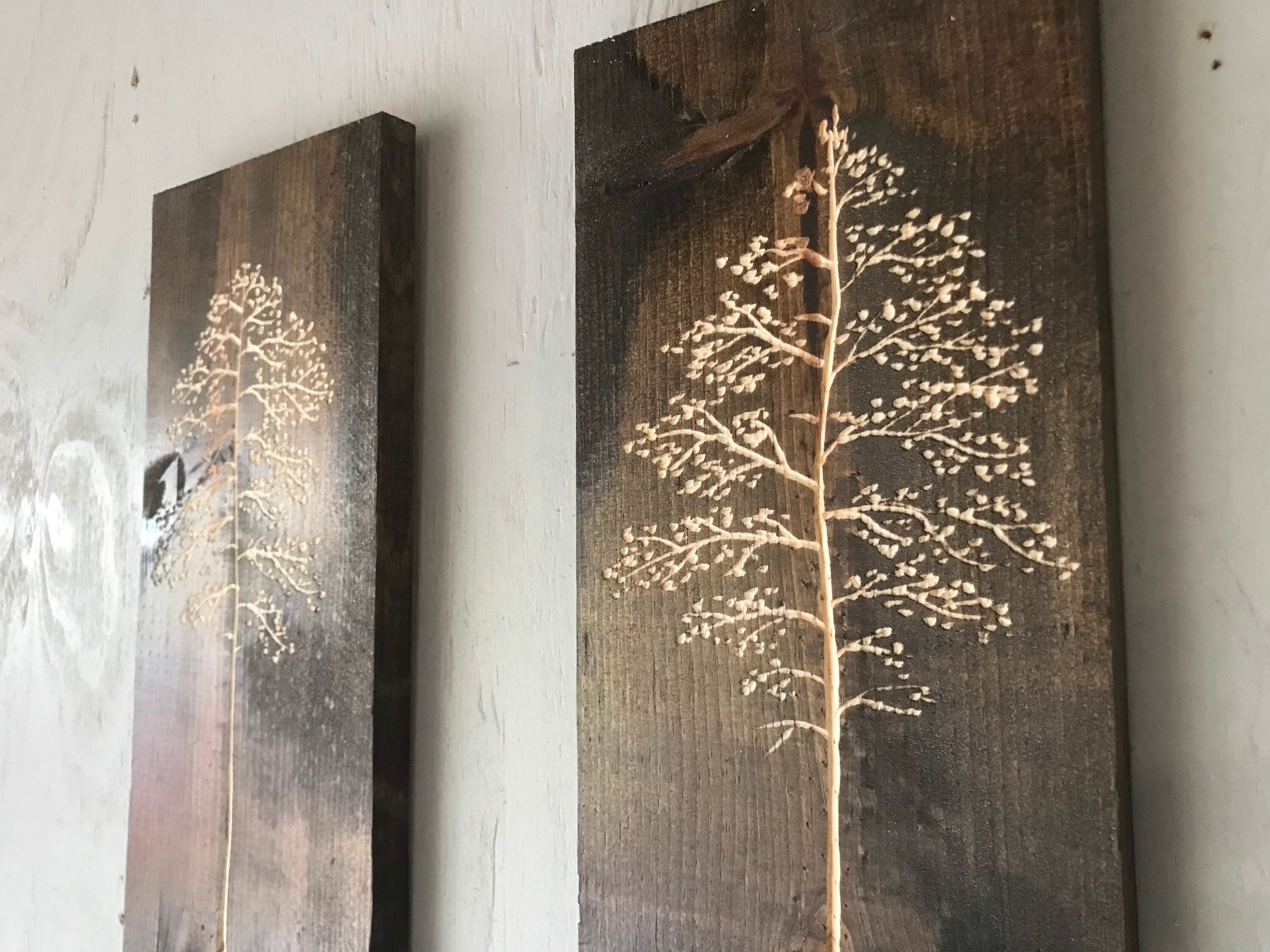 Pair of Aspen Trees Hand Carved on Stained Pine Boards - Etsy