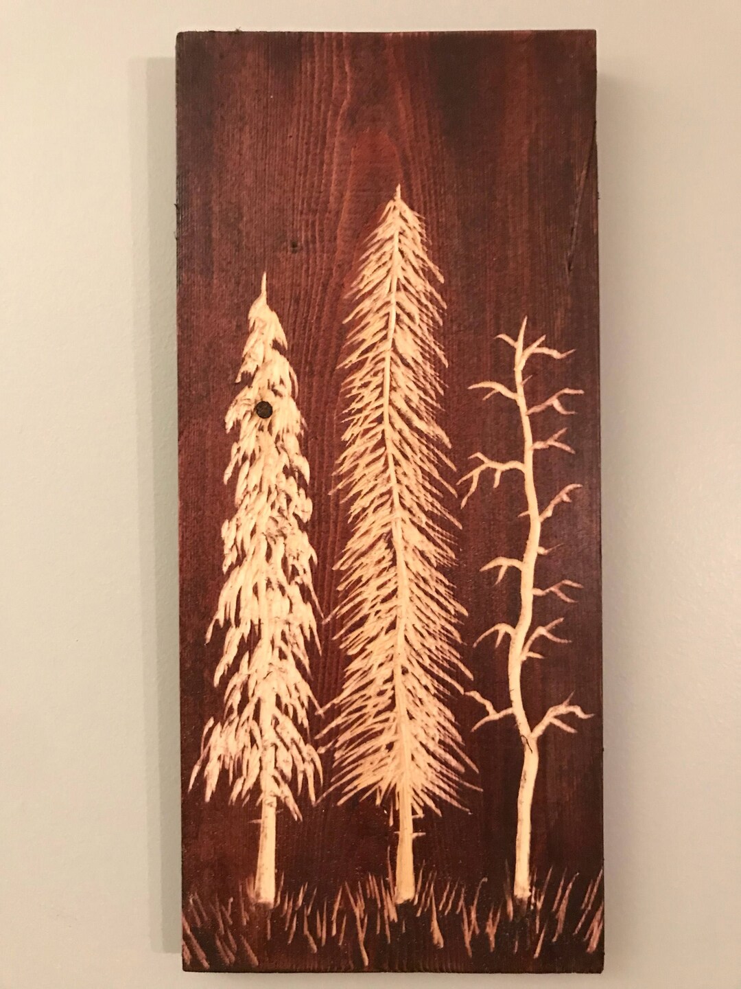 Pine Tree Wood Wall Art Hand Carved on Red Oak 16" X 7.5" - Etsy