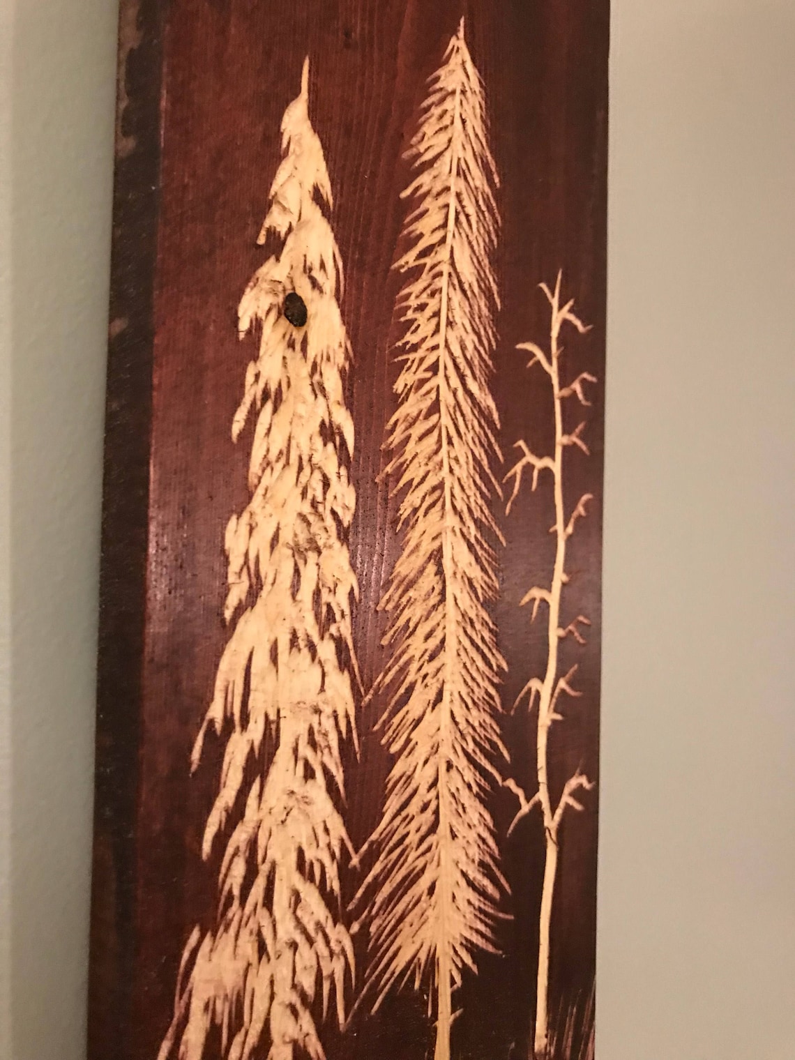 Pine tree wood wall art hand carved on red oak 16 X | Etsy