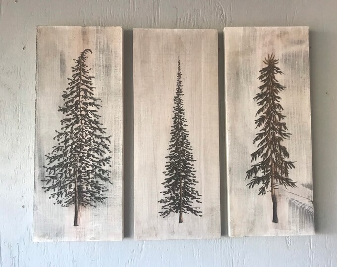 3 Evergreen Trees Rustic Wood Wall Art - Etsy
