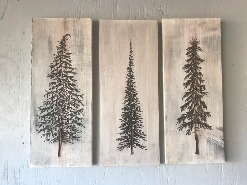 3 Evergreen Trees Rustic Wood Wall Art - Etsy