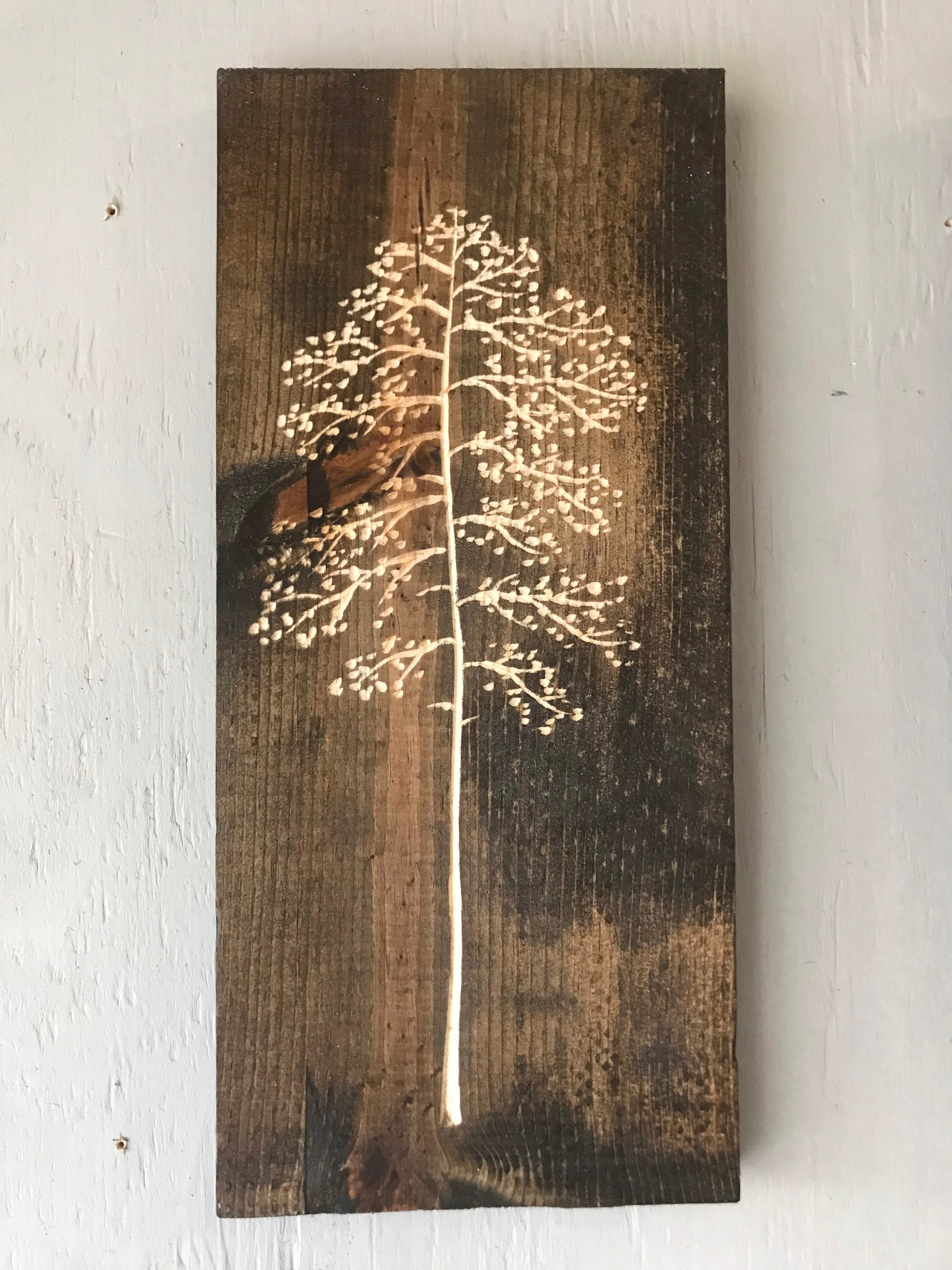 Pair of Aspen Trees Hand Carved on Stained Pine Boards - Etsy