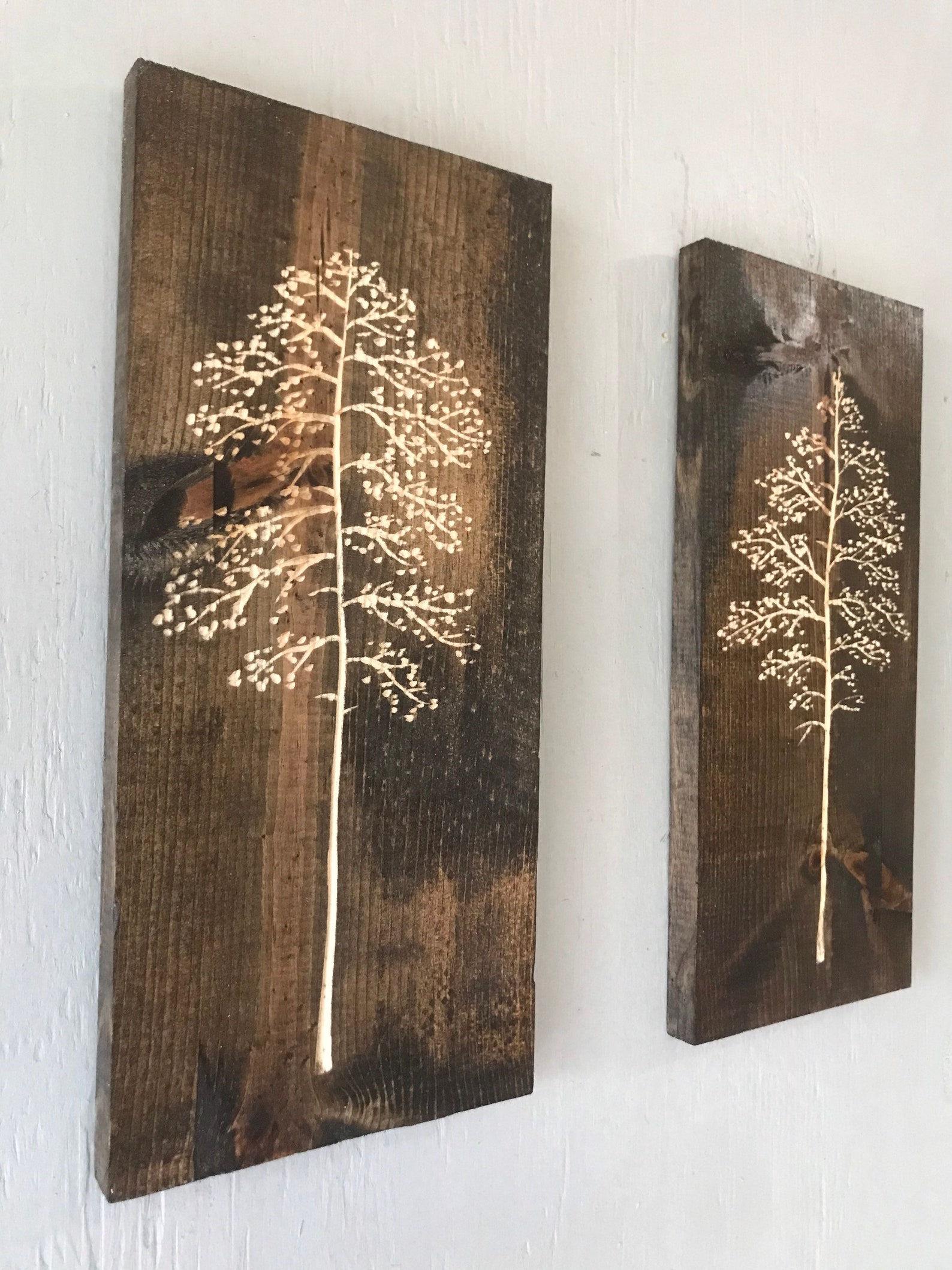 Pair of Aspen Trees Hand Carved on Stained Pine Boards - Etsy