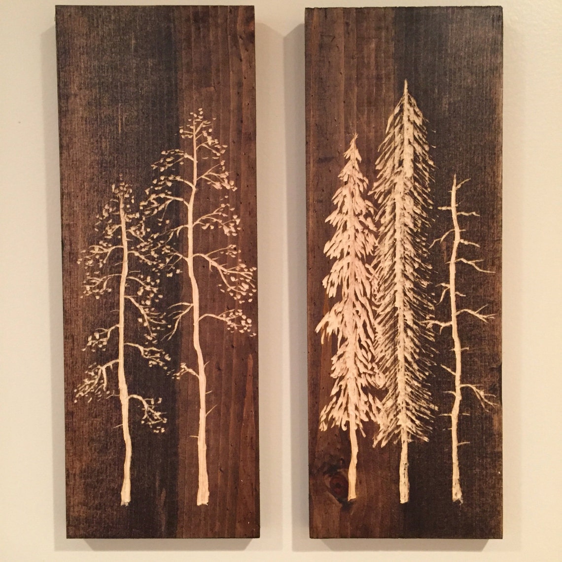 2 Pieces of Carved Pine Tree Wall Art 16high X 5.5in - Etsy