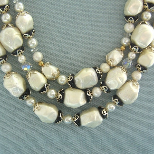 Three Tier Pearl Necklace - Etsy