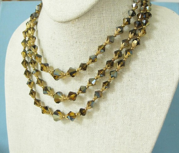 Three Strand Crystal Smoky Topaz Crystal Necklace and… - Gem
