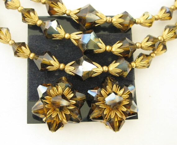 Three Strand Crystal Smoky Topaz Crystal Necklace and… - Gem