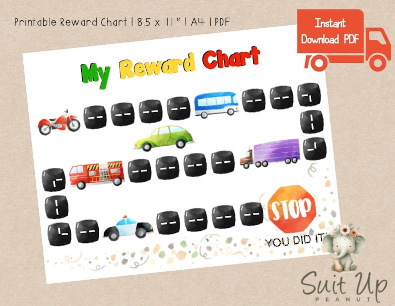 Transportation Printable Kids Reward Chart Printable Car Sticker Chart ...