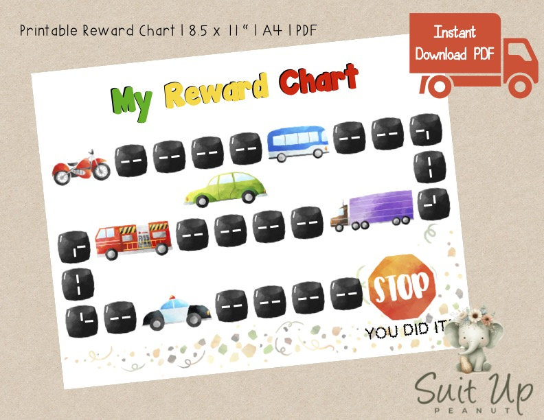 Transportation Printable Kids Reward Chart Printable Car Sticker Chart ...