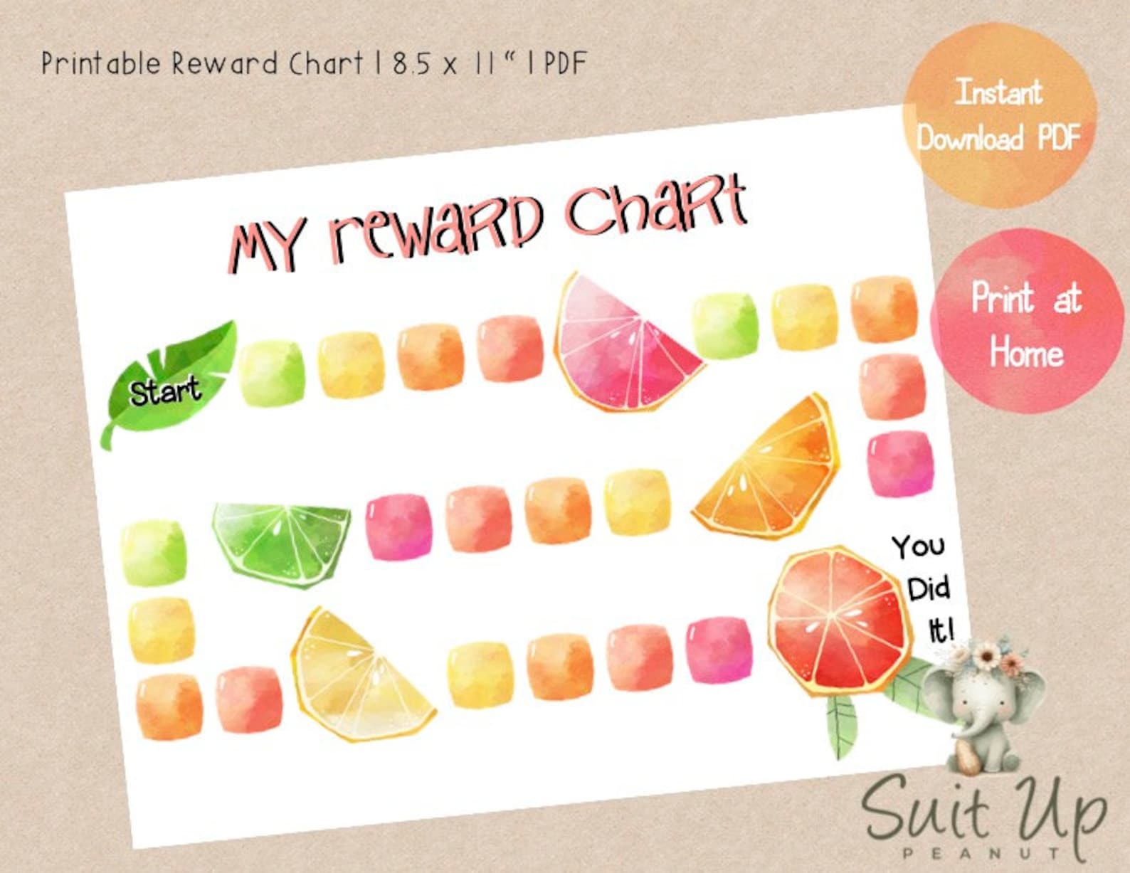 Citrus Printable Kids Reward Chart Printable Fruit Sticker Chart for ...