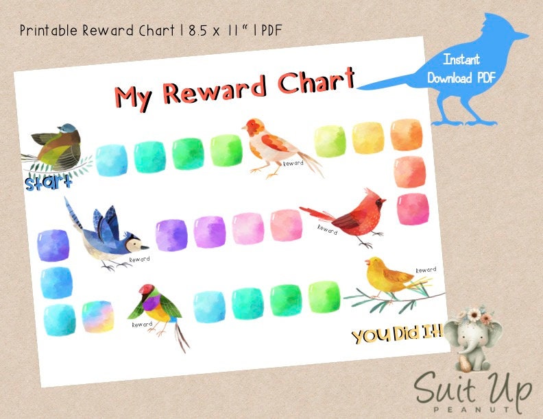 Bird Printable Kids Reward Chart Printable Spring Sticker Chart for ...