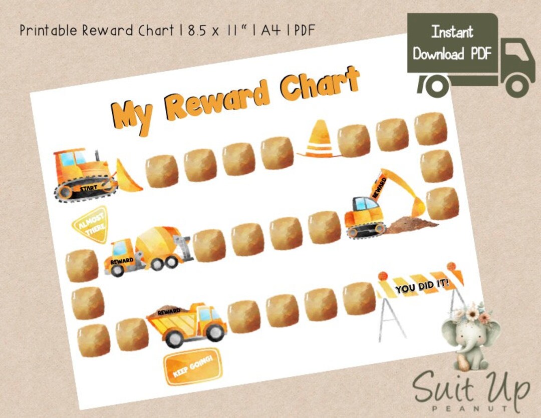 Construction Printable Kids Reward Chart Printable Digger Sticker Chart ...