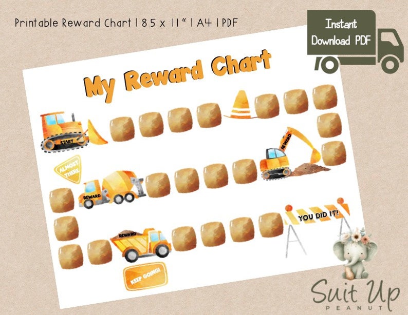 Construction Printable Kids Reward Chart Printable Digger Sticker Chart ...