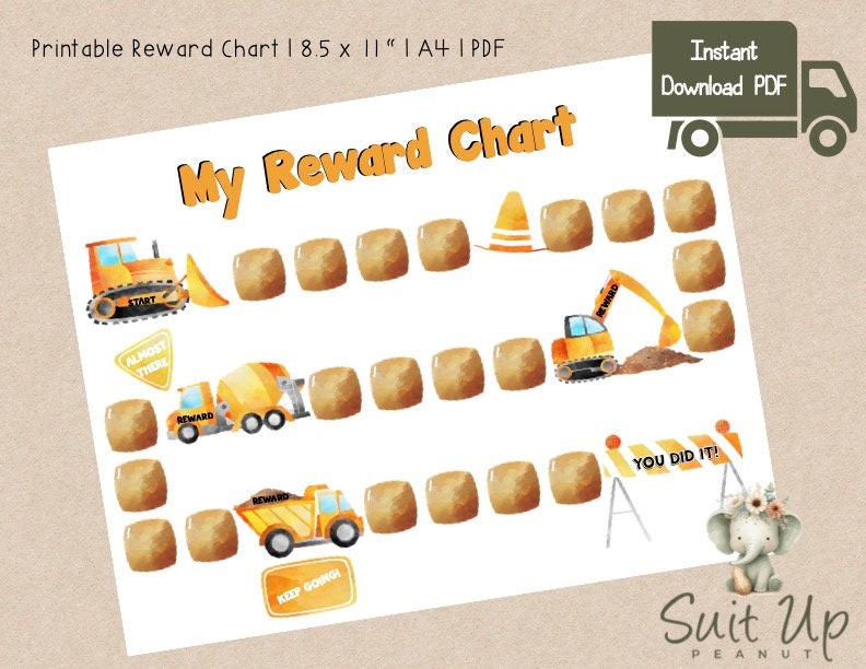 Construction Printable Kids Reward Chart Printable Digger Sticker Chart ...