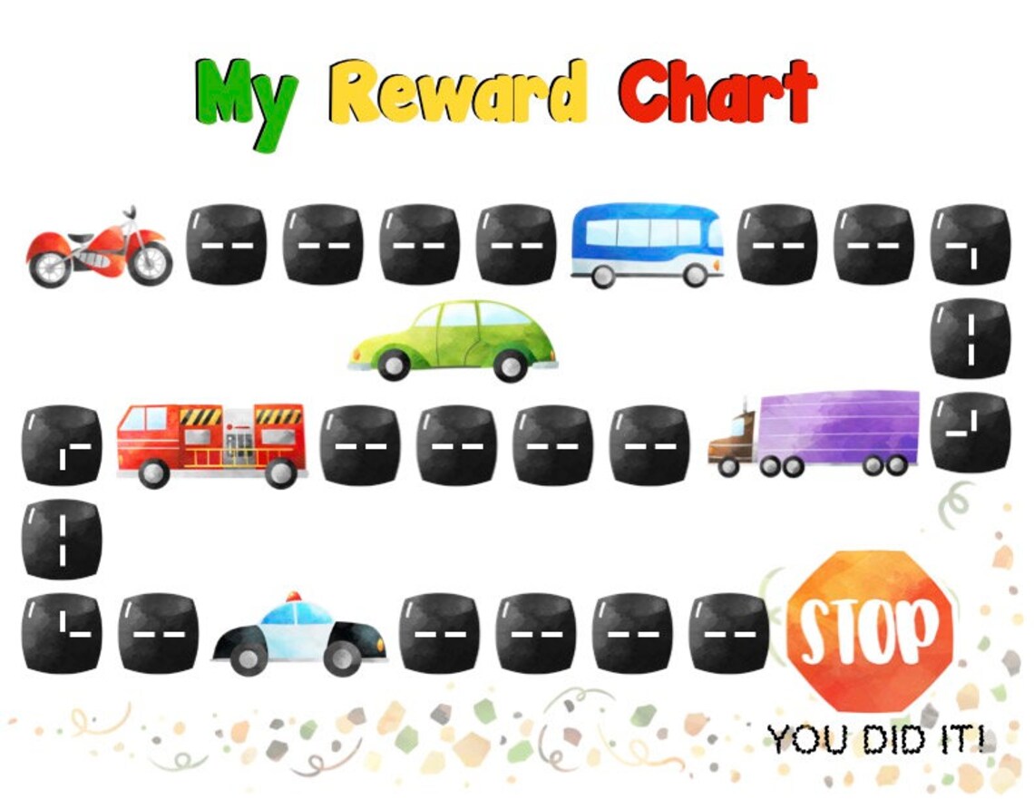 Transportation Printable Kids Reward Chart Printable Car Sticker Chart ...